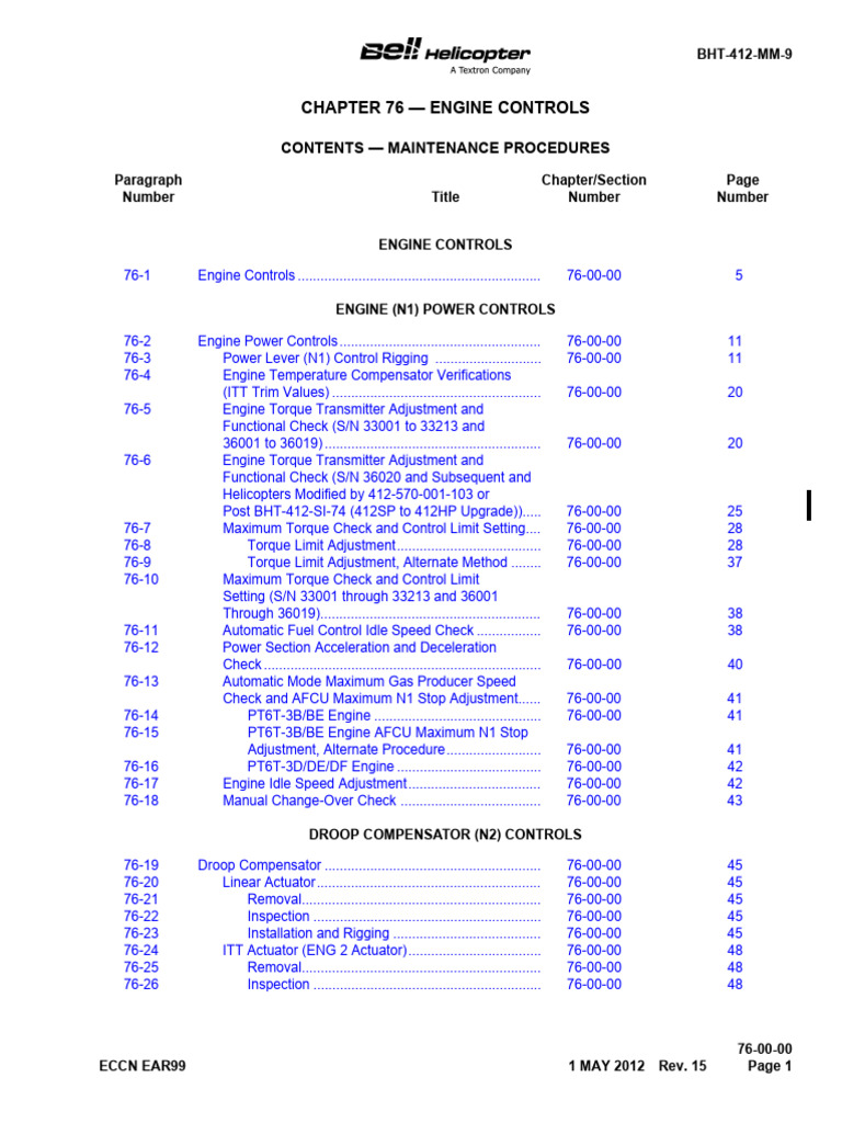 412-76 Bell 412 Engine Control System | PDF | Gear | Throttle