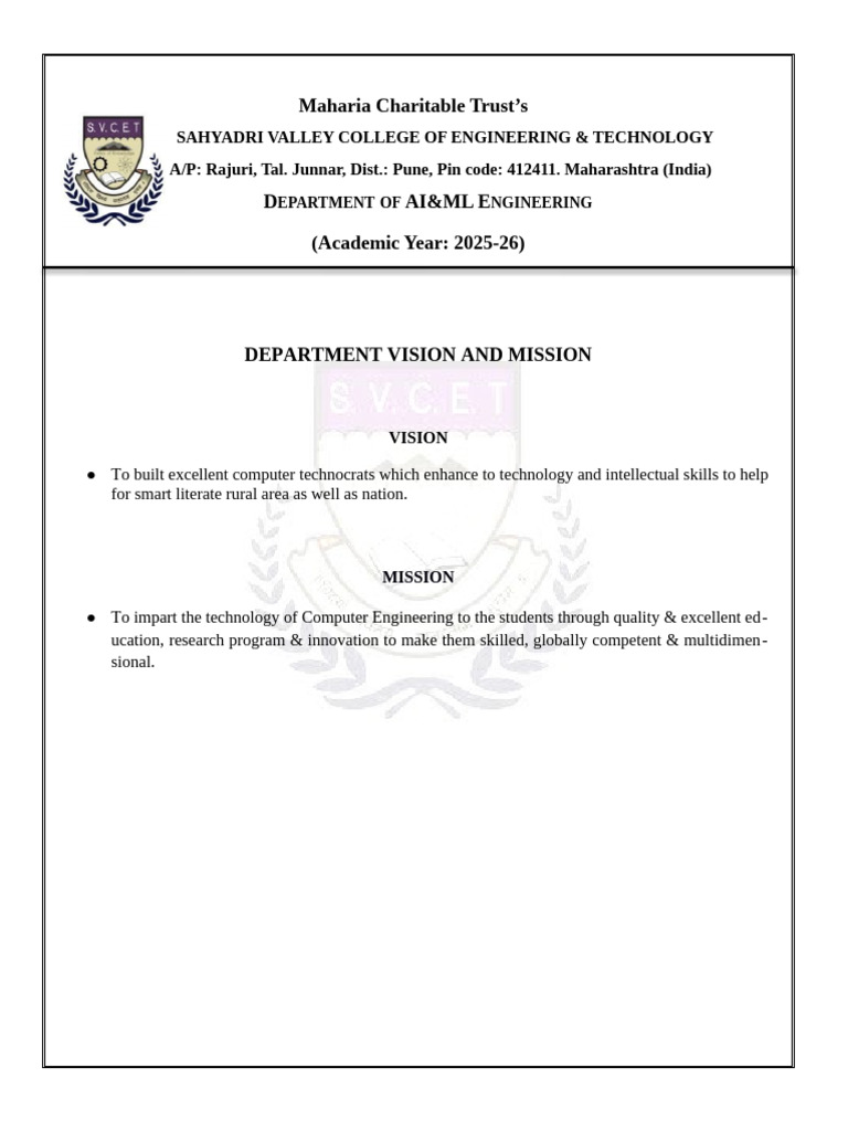 Department Vision Mission | PDF