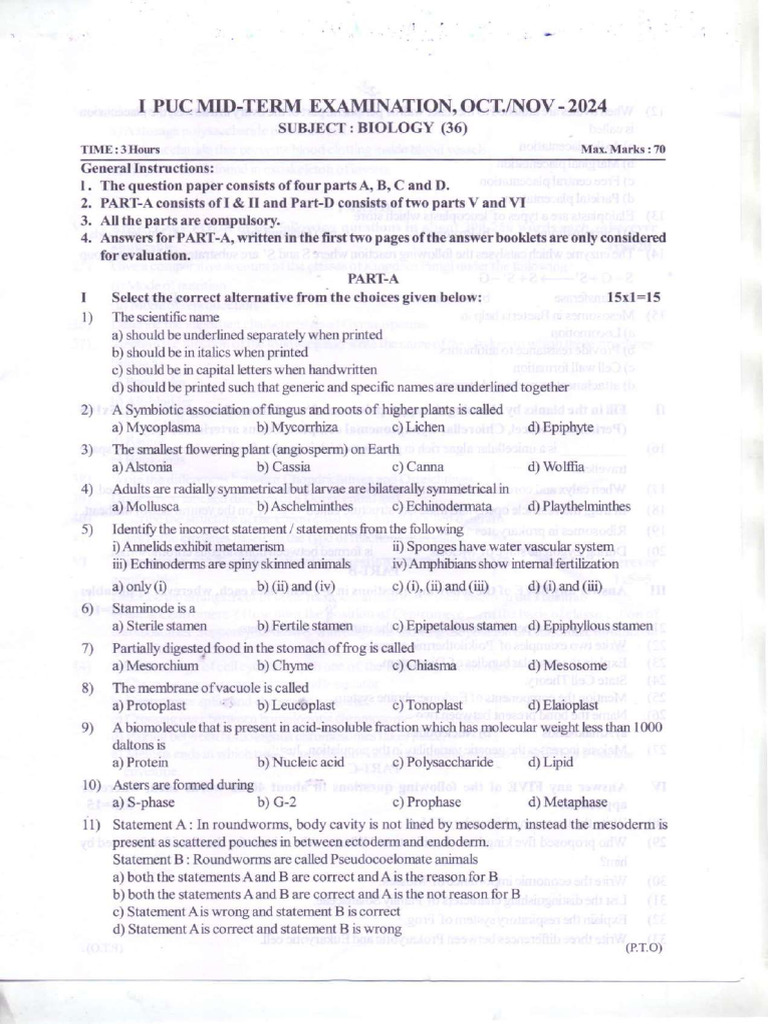 Midterm Exam 2024 Biology 1 Compressed | PDF