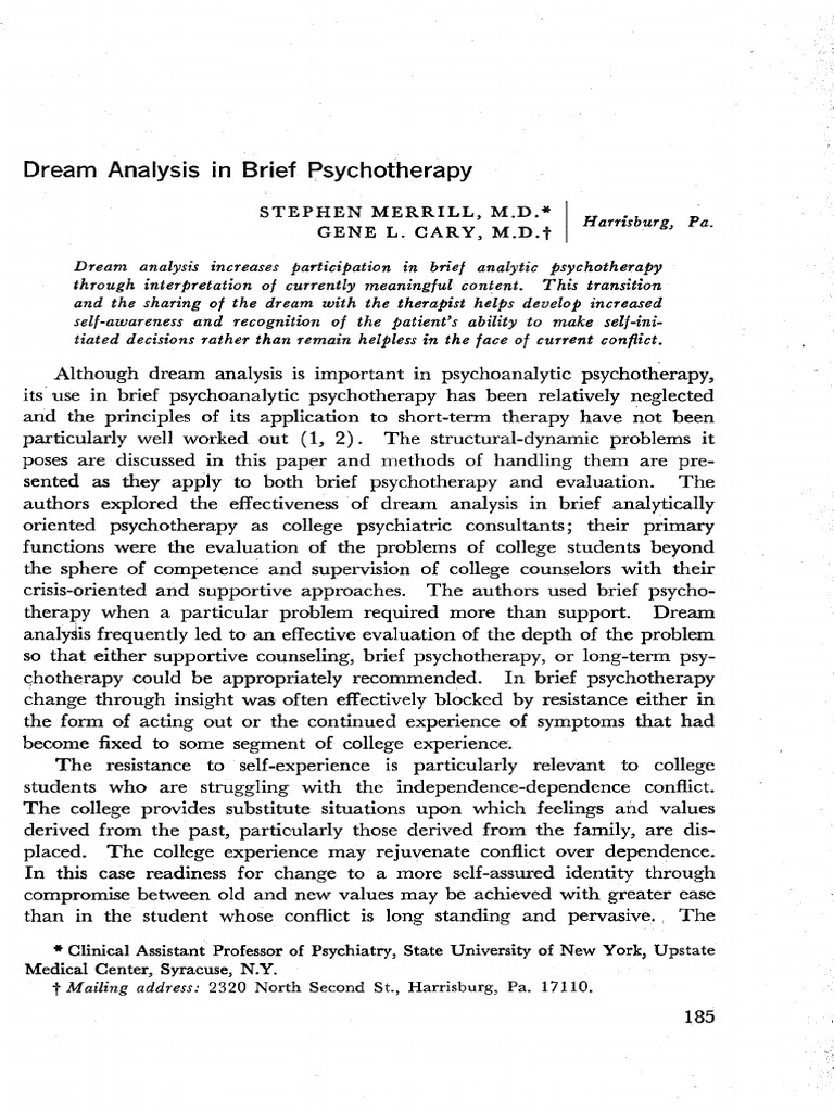 Dream Analysis in Brief Psychotherapy | PDF | Psychotherapy | Dream ...