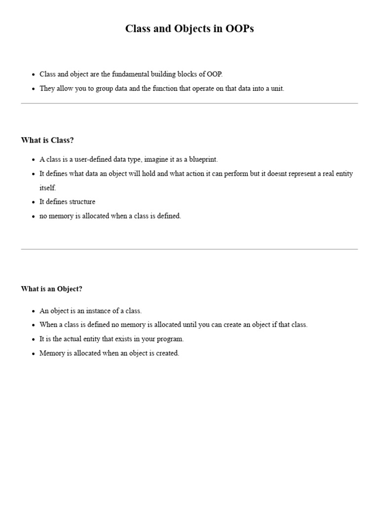 Class and Objects in OOPs | PDF