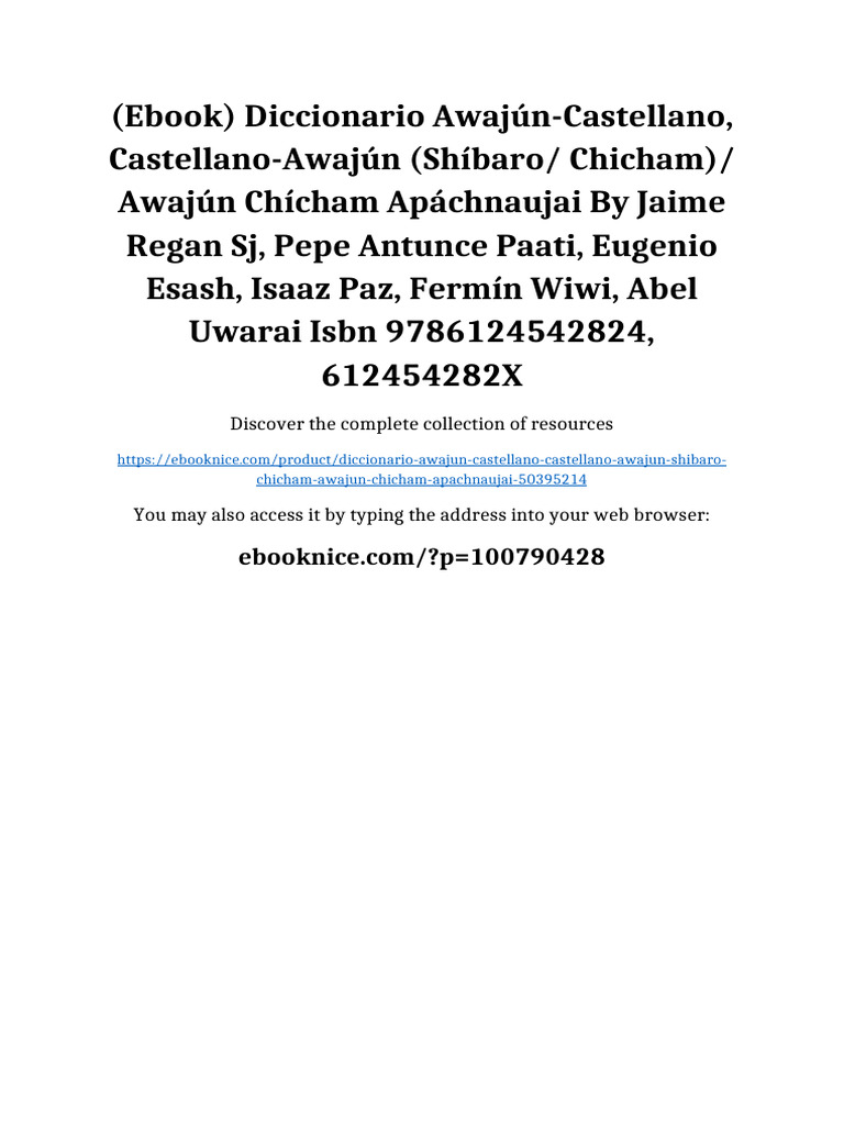 (Ebook) Diccionario awajún-castellano, castellano-awajún (Shíbaro ...