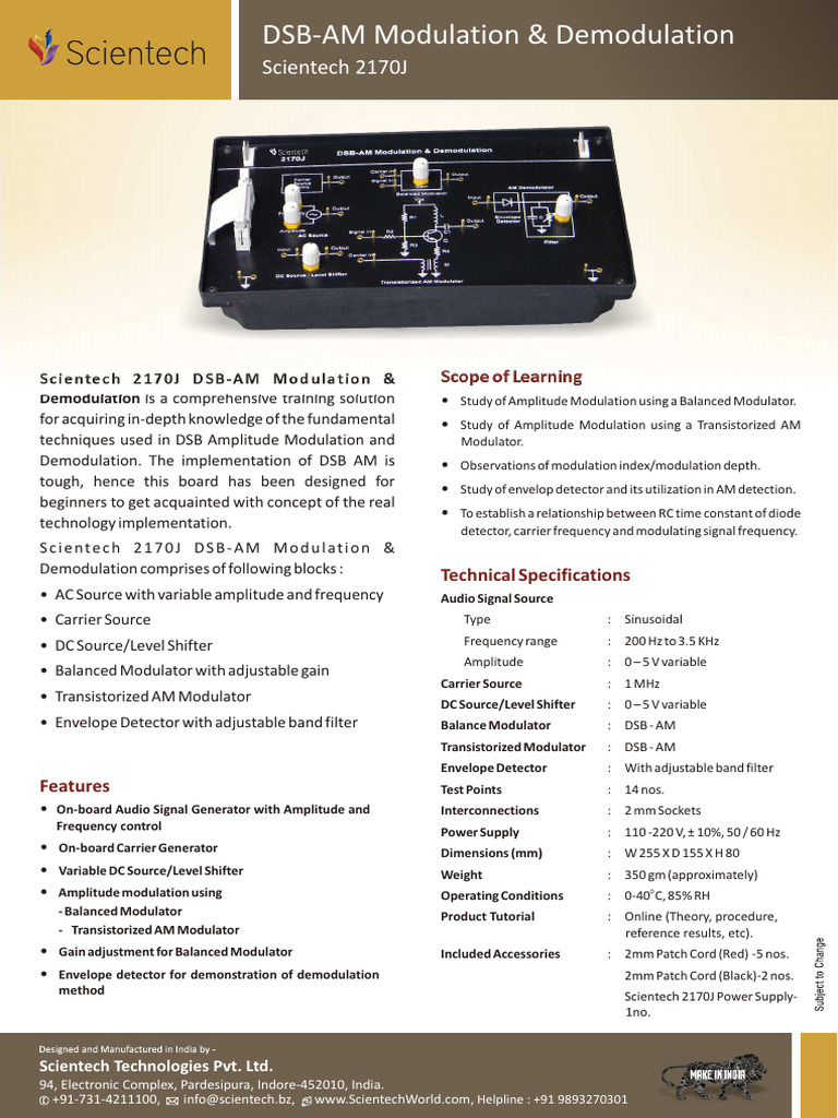 Dsb Am Modulation Demodulation Trainer Kit | PDF | Detector (Radio ...
