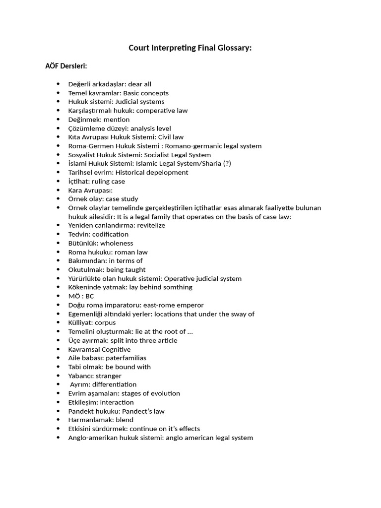 TR Court Interpreting Glossary | PDF