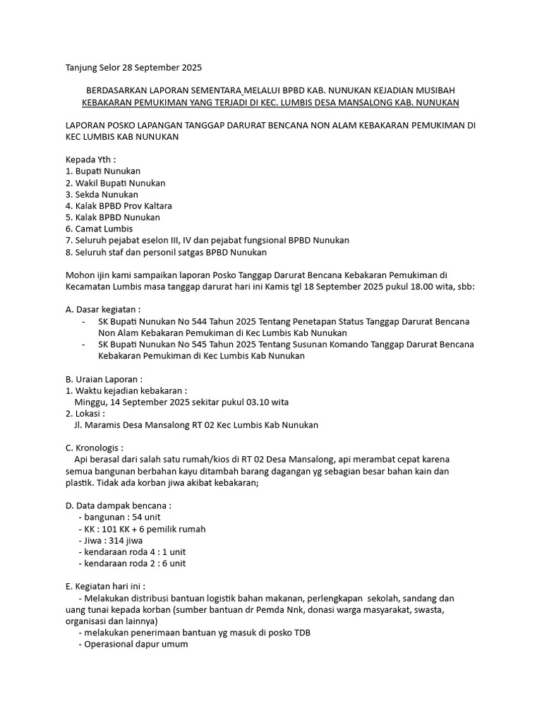 Lapran Kejadian Bencana Lumbis 28 September 2025 | PDF
