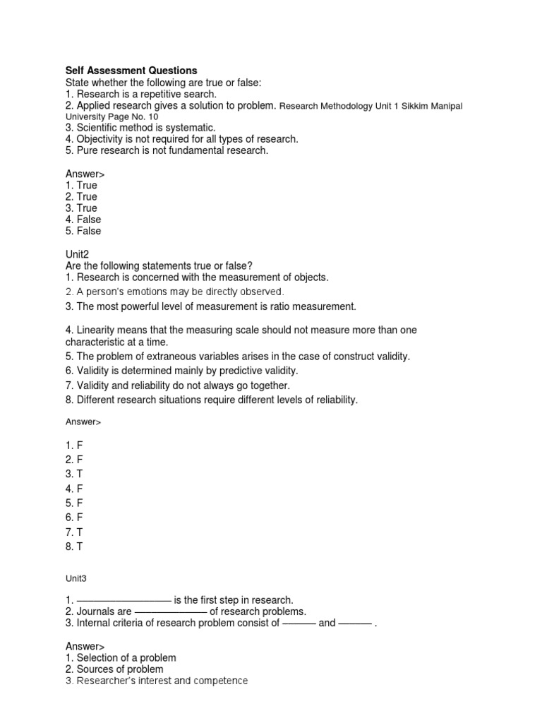 Self Assessment Questions | PDF | Accuracy And Precision | Sampling (Statistics)