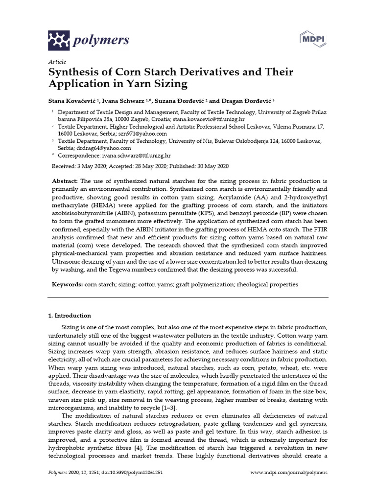 Synthesis of Corn Starch Derivatives and Their App | PDF | Polymers ...