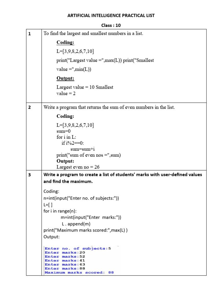 Class 10 Ai Practical 2025 Updated | PDF | Computer Programming | Computing