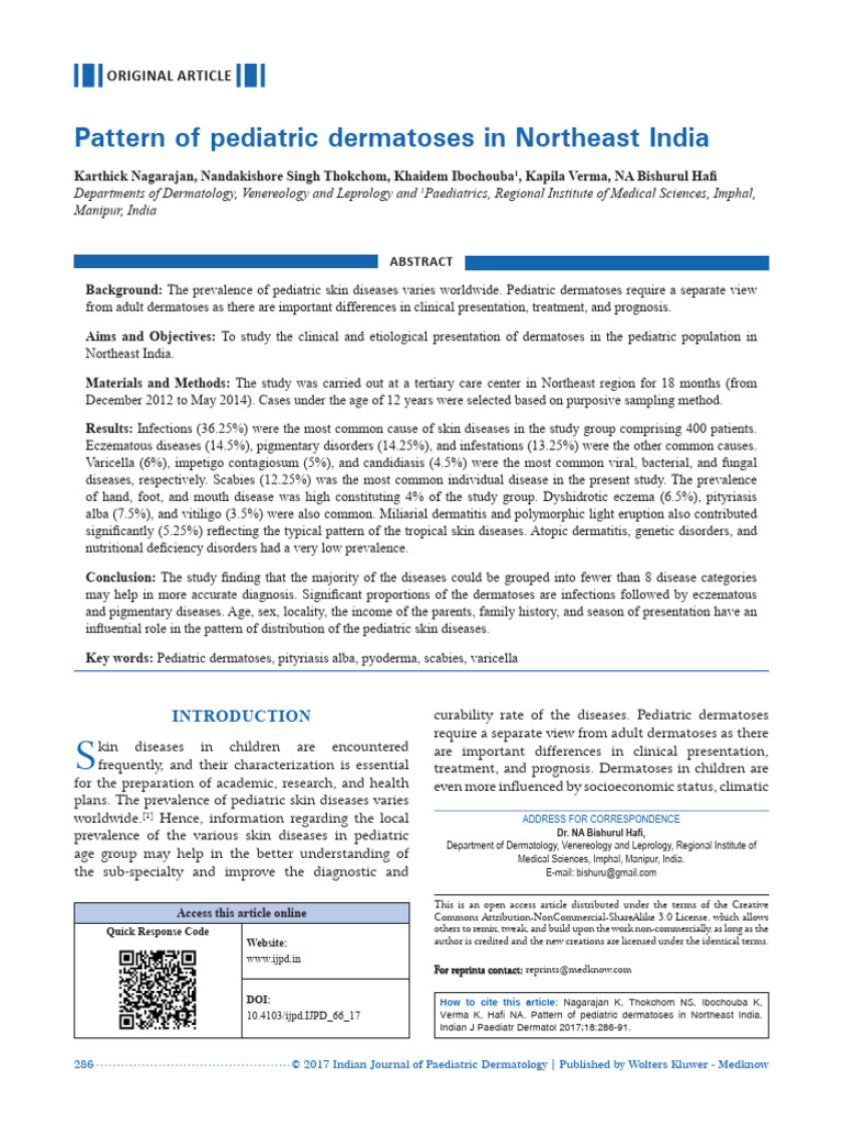 Pattern of Pediatric Dermatoses in Northeast India.8 | PDF | Dermatitis ...