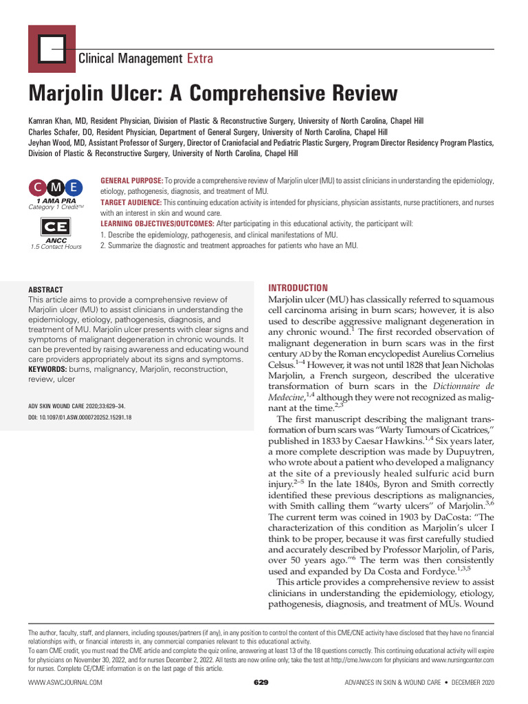 Marjolin Ulcer A Comprehensive Review.3 | PDF | Biopsy | Metastasis