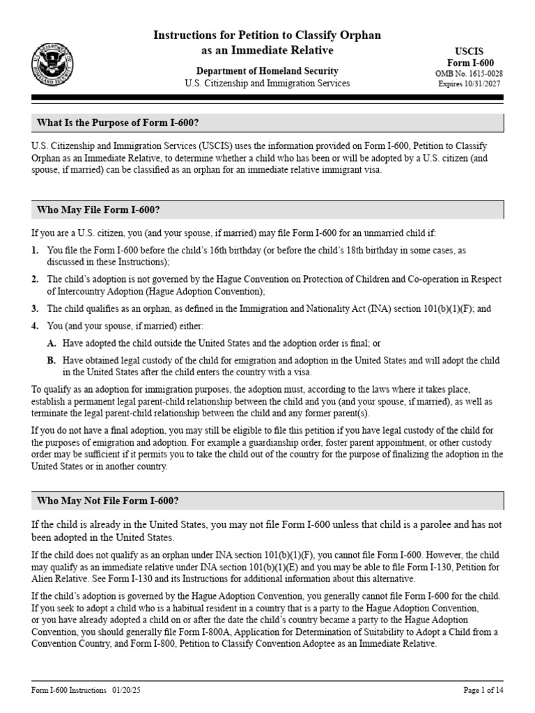 Form I-600 - Instructions | PDF | Citizenship Of The United States ...