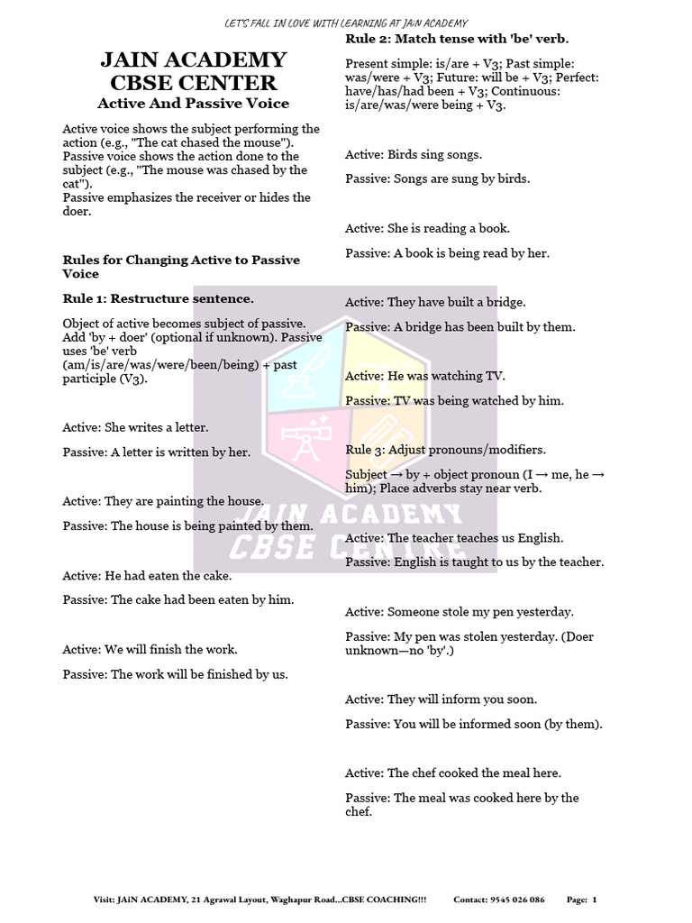 Active and Passive Voice Notes | PDF | Verb | Perfect (Grammar)