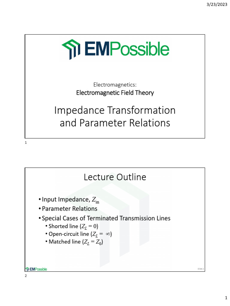 Lecture Impedance Transformation and Parameter Relations | PDF ...