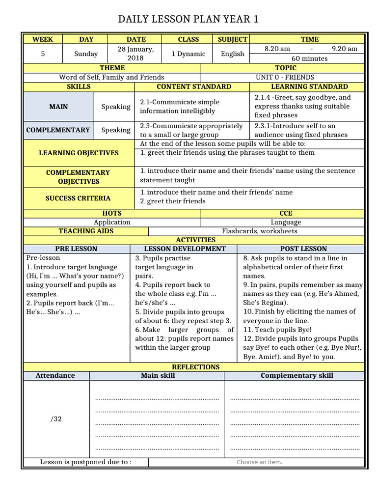 Lesson Plan Year 1 New | PDF | Lesson Plan | English Language