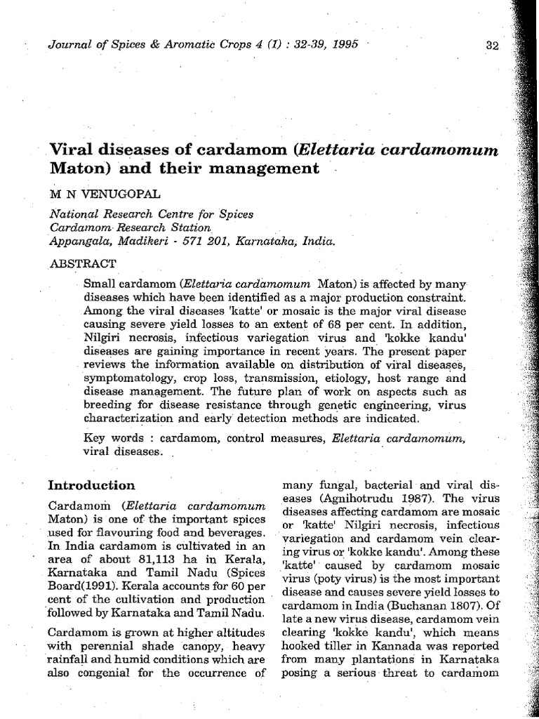 Viral diseases of cardamom and their management | PDF | Branches Of ...