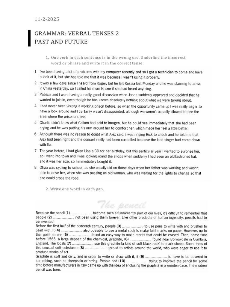 Grammar Verbal Tenses 2 Past and Future Review-3 | PDF