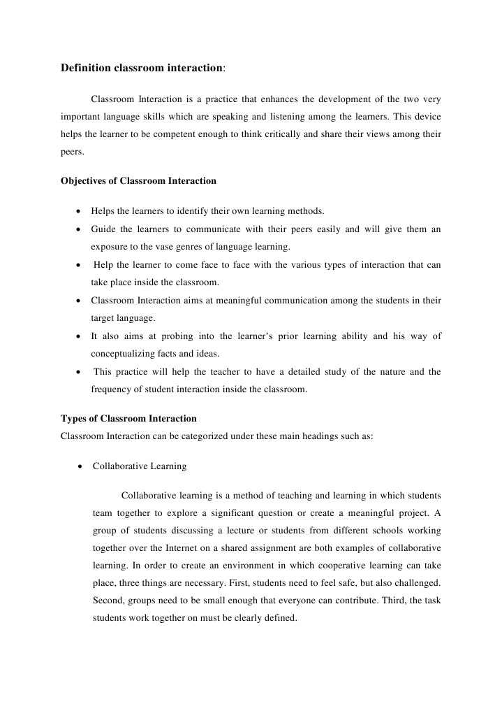 Definition Classroom Interaction | PDF | Classroom | Learning
