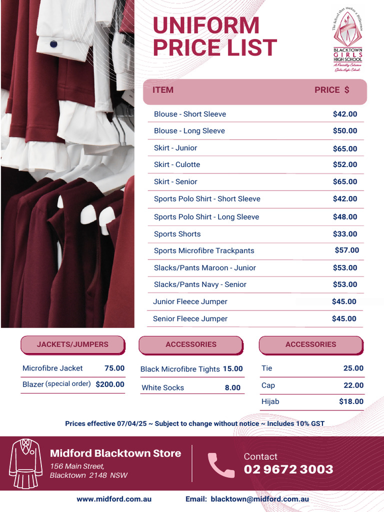 SD SF 007 Uniform Price List Flyer | PDF | Blouse | Sweater