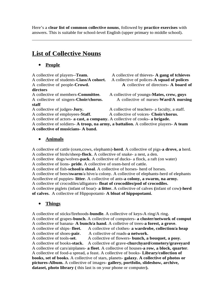 List of Collective Nouns | PDF | Linguistics | Word