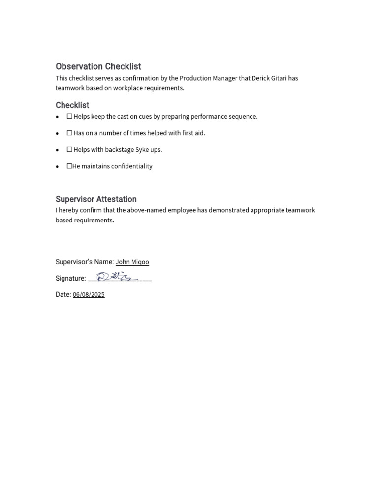 Observation Checklist | PDF