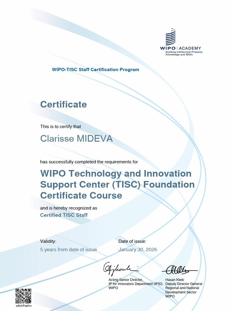 WIPO TISC Foundation Certificate | PDF