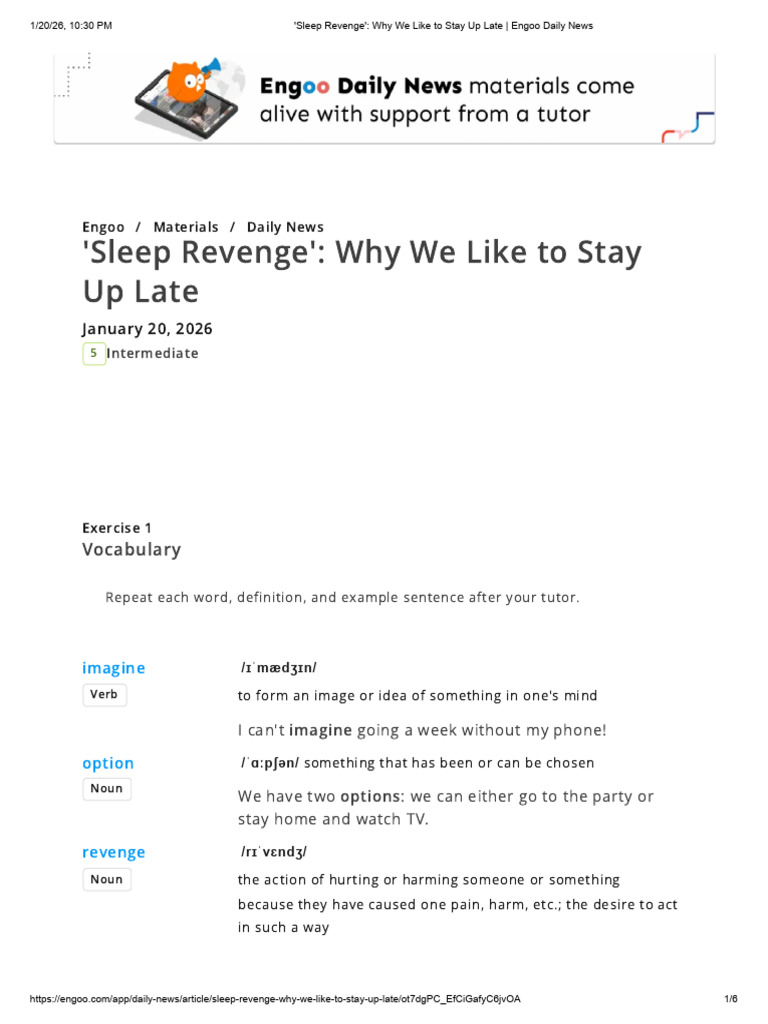 'Sleep Revenge'_ Why We Like to Stay Up Late _ Engoo Daily News | PDF ...