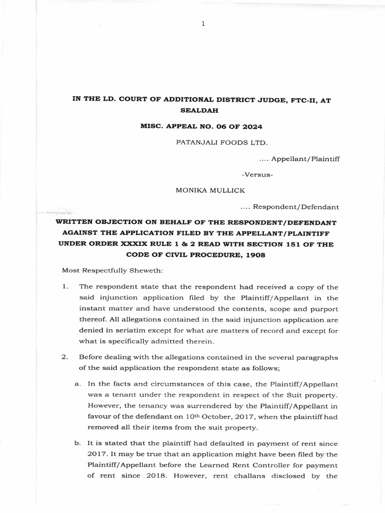 Written Objection On Behalf of The Respondent | PDF | Lawsuit | Justice