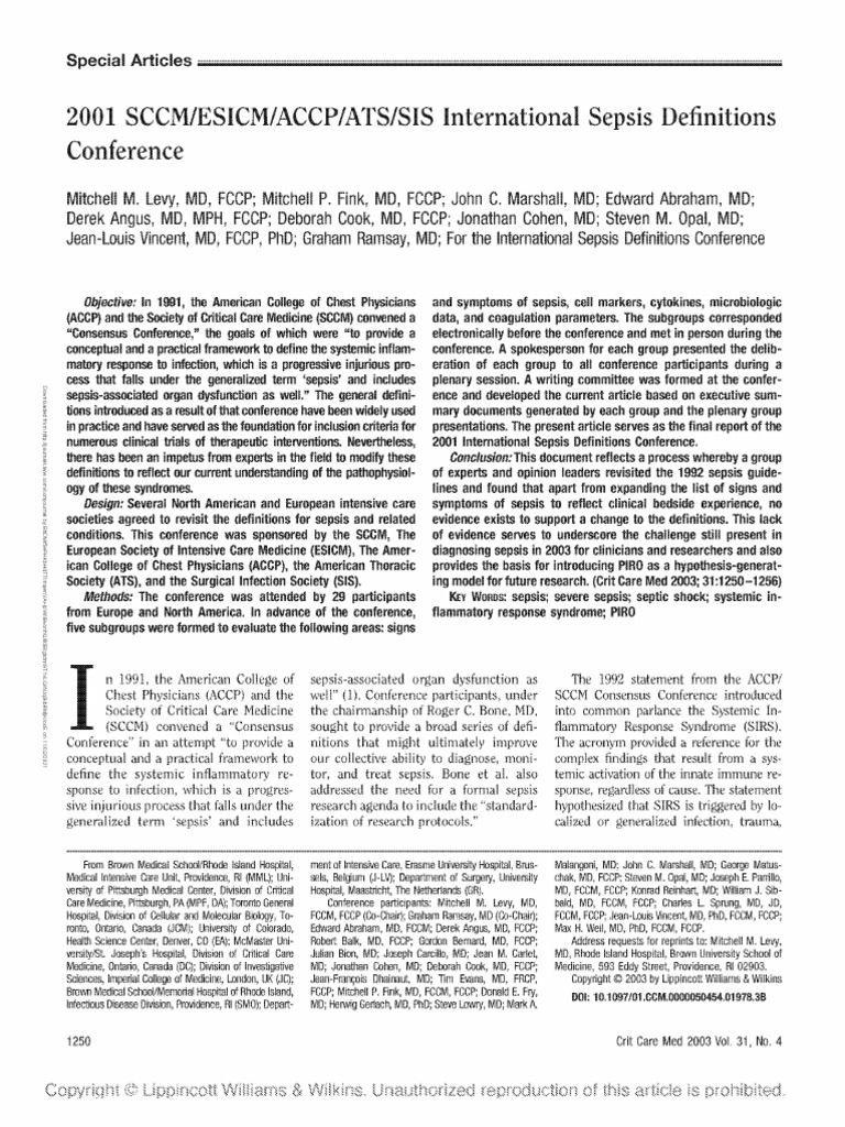 Levy Sccm Sepsis 2003 7pgs Efs | PDF