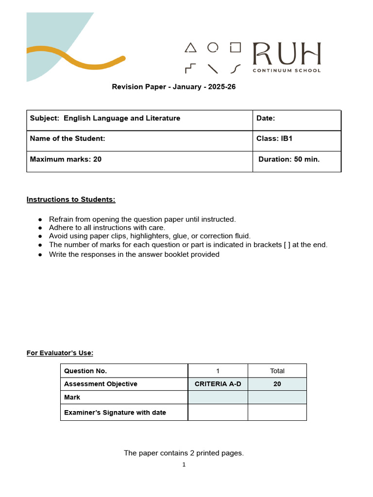 Revision Paper - 1 Ib1.Docx | PDF