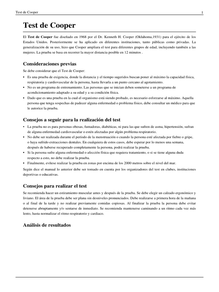 Test de Cooper | PDF | Medicina | Enfermedades y trastornos humanos