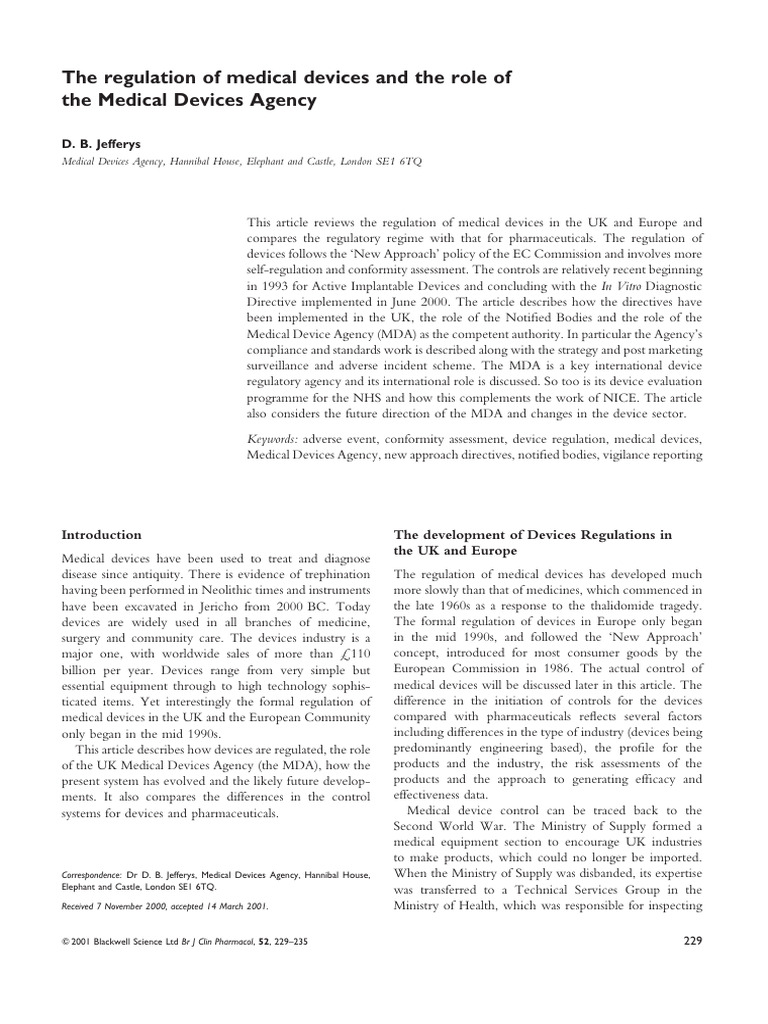 BR J Clin Pharmacol - 2001 - Jefferys - The Regulation of Medical ...