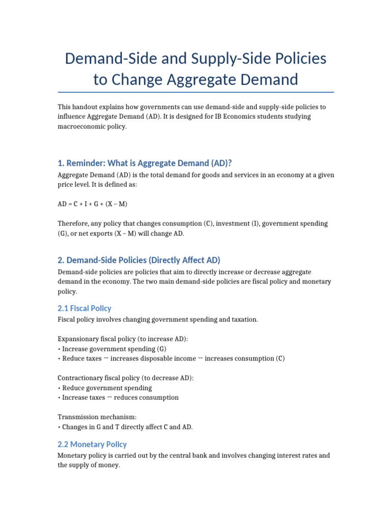 Demand and Supply Side Policies AD | PDF | Fiscal Policy | Supply Side ...