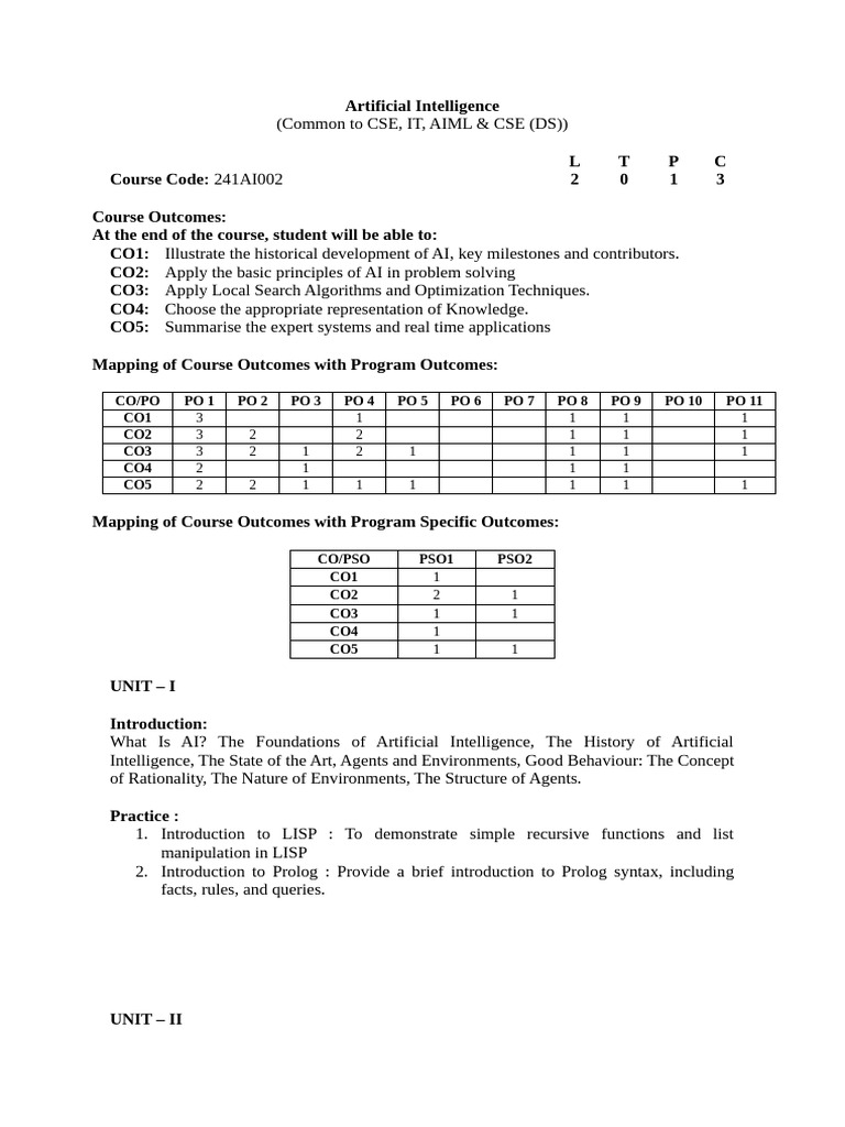 Artificial Intelligence Syllabus | PDF | Knowledge Representation And ...