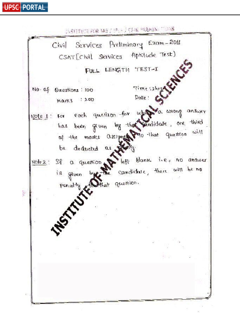 CSAT Mathematics Model Test Paper Set 1 | PDF