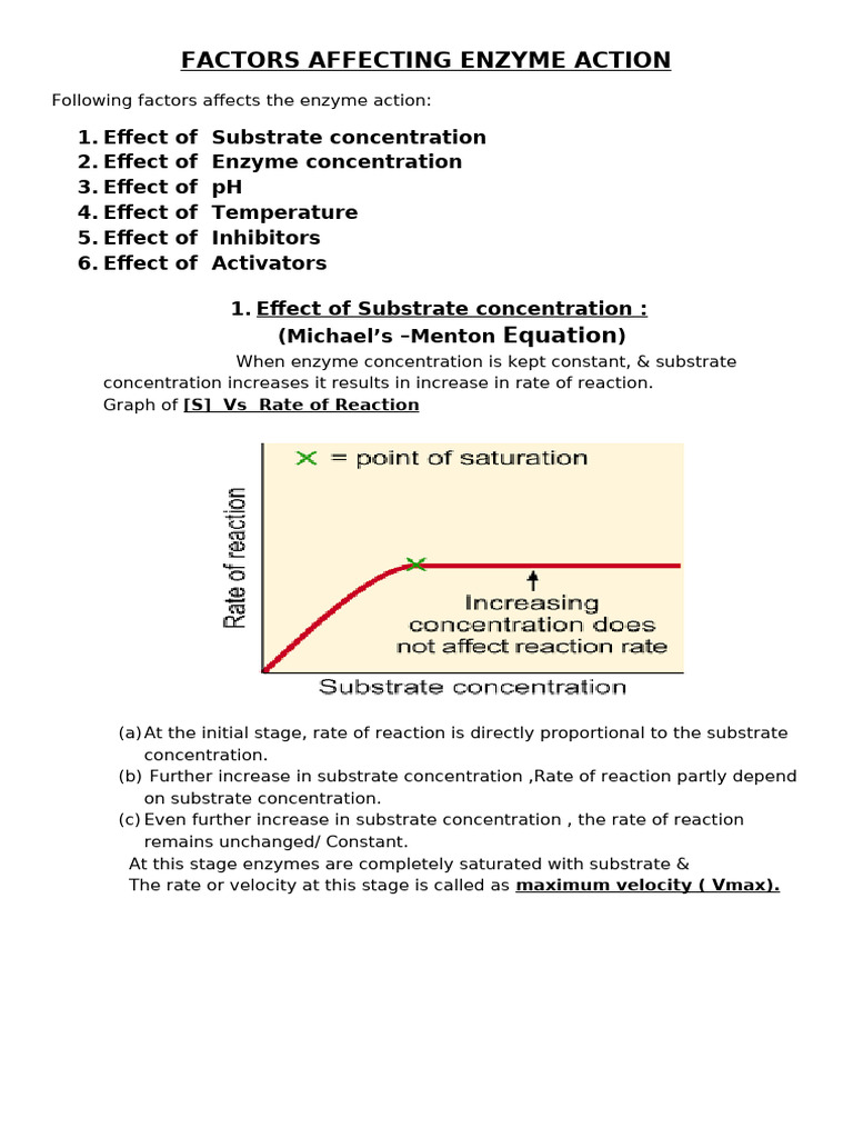 Factors Affecting Enzyme Action | PDF | Enzyme | Reaction Rate