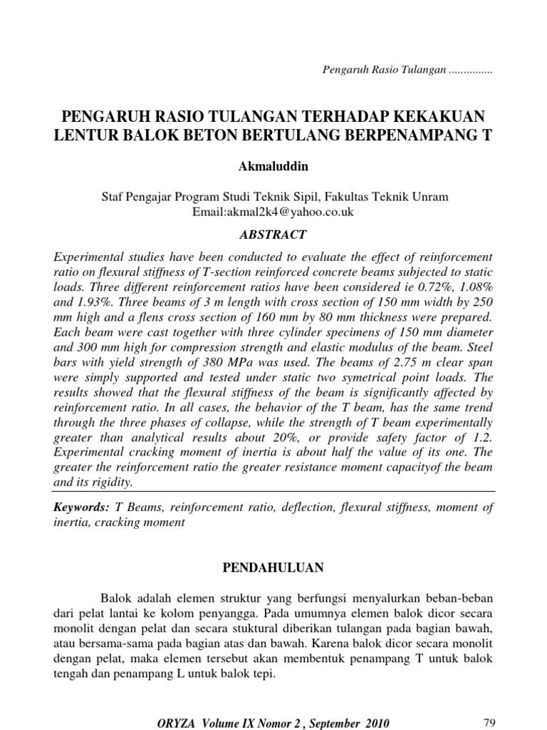 Pengaruh Rasio Tulangan pada Balok T | PDF