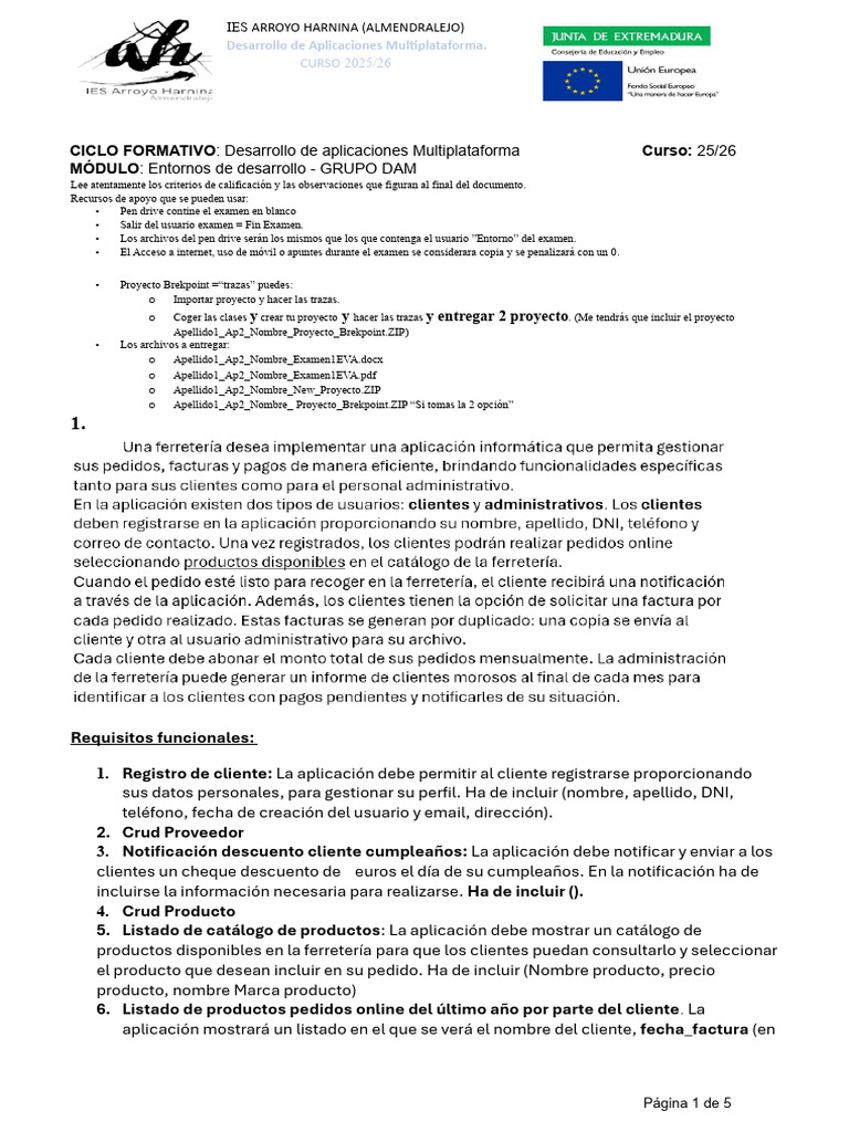 Examen 1 Evaluacion DAM a Practico (1) | PDF | Java (lenguaje de ...