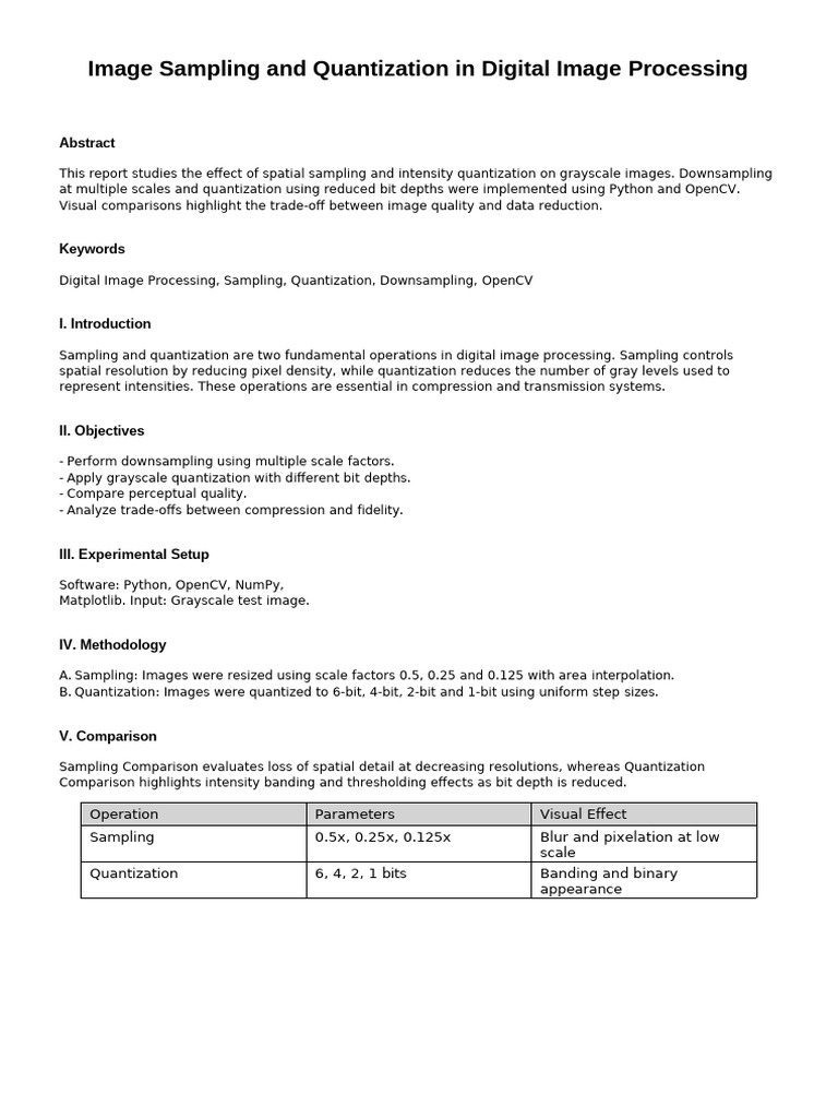 Image Sampling Quantization IEEE Report | PDF | Sampling (Signal ...