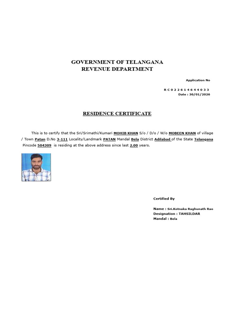 Residence Certificate | PDF