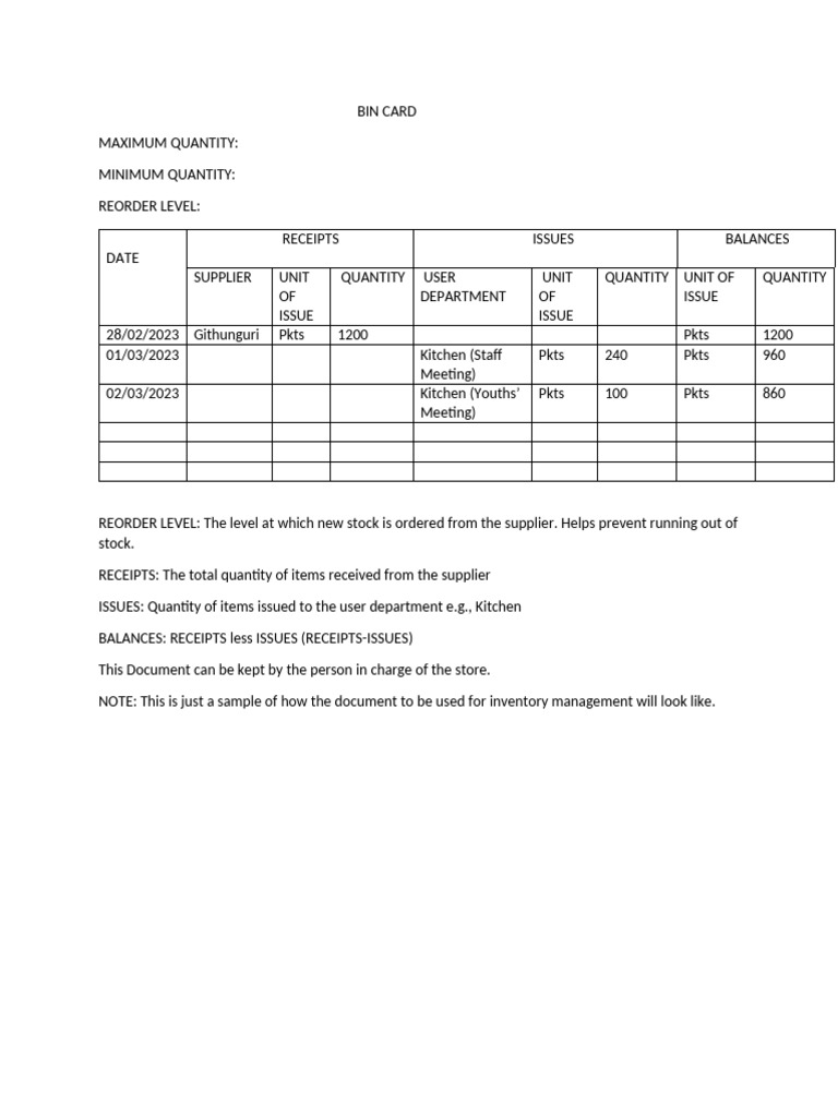 Bin Card (Inventory Management) | PDF