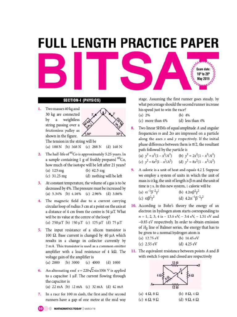 Bitsat Practise Paper Full | PDF