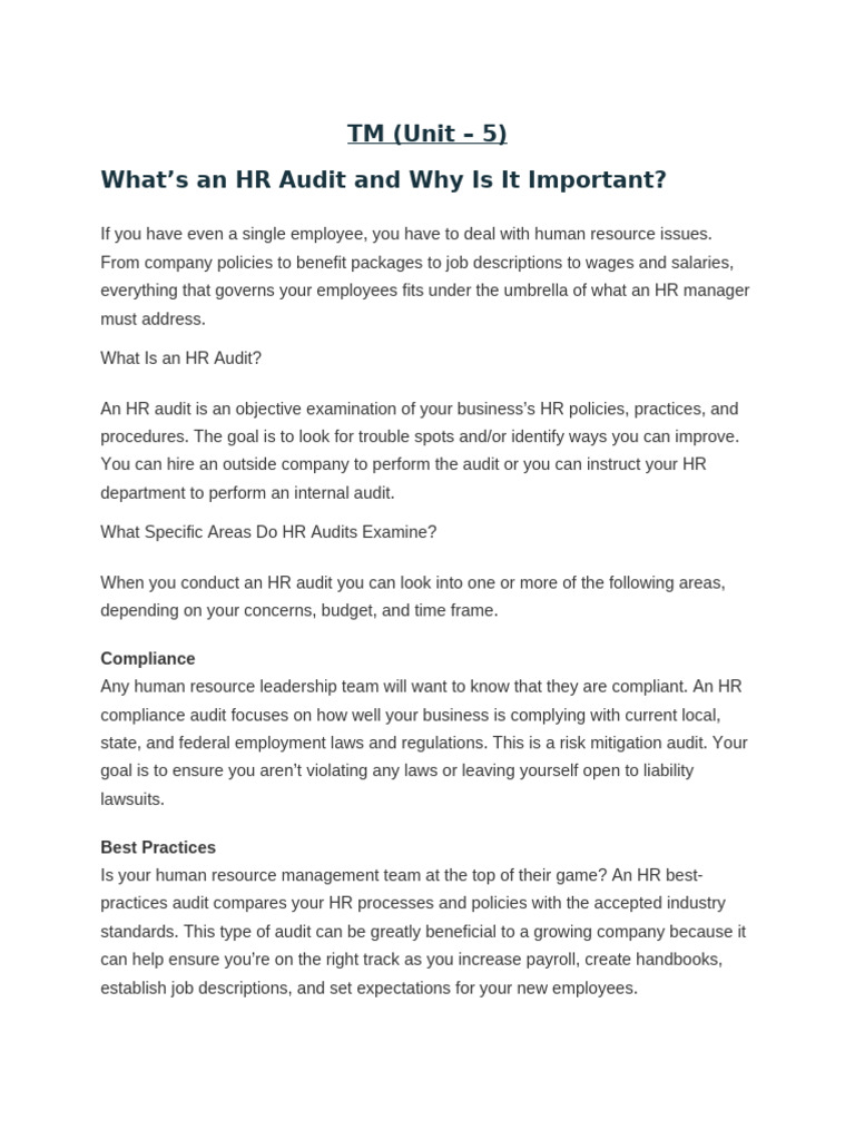 TM (Unit - 5) HR Audit Hris, Hra | PDF | Human Resources | Employment