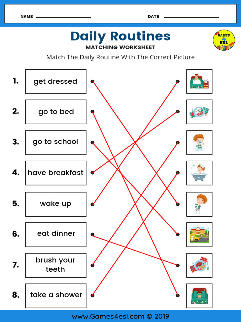 Daily Routine Worksheet Matching Worksheet 1 | PDF