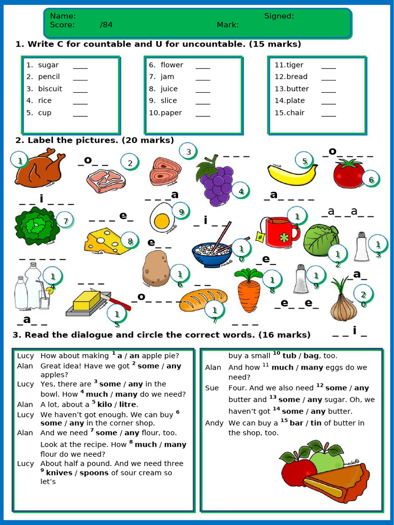 Countable and Uncountable Nouns | PDF | Food And Drink Preparation ...