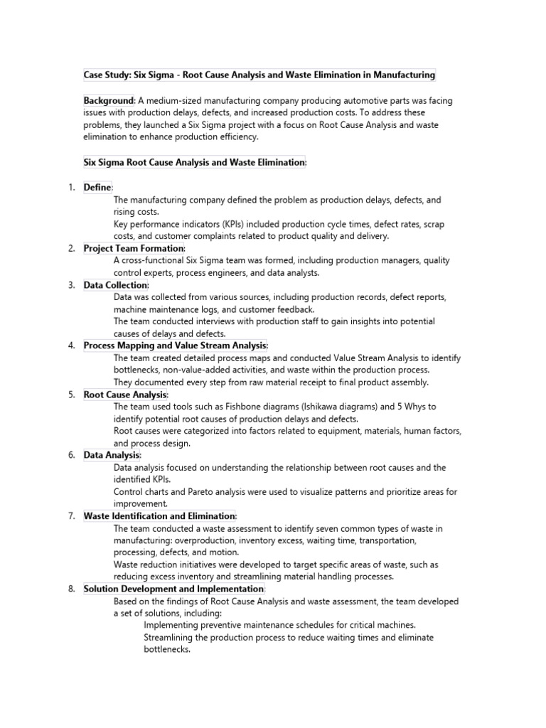 Case Study On Six Sigma Root Cause Analysis and Waste Elimination | PDF ...