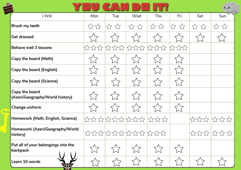 Daily Routine Chart Worksheet | PDF