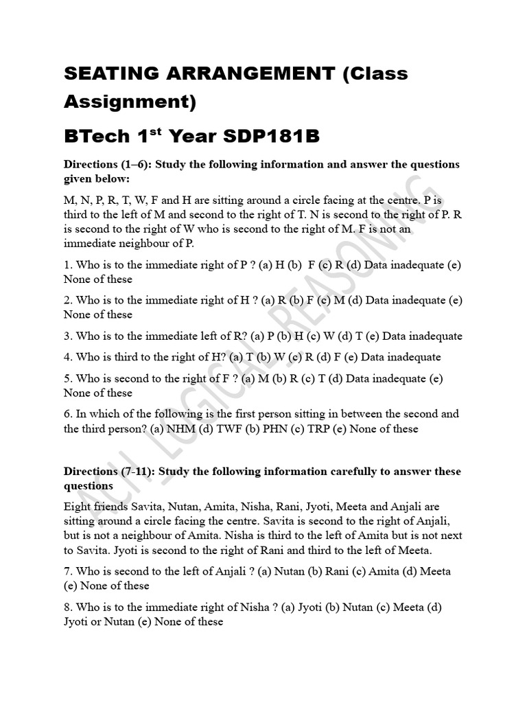 Seating Arrangement Questions | PDF | Chess Theory | Chess
