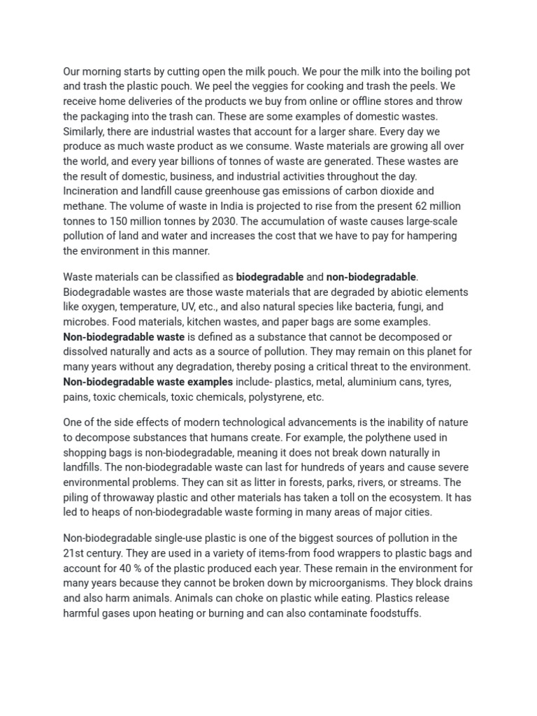 Speech on Non-biodegradable Waste (Bavleen) | PDF | Biodegradation | Waste