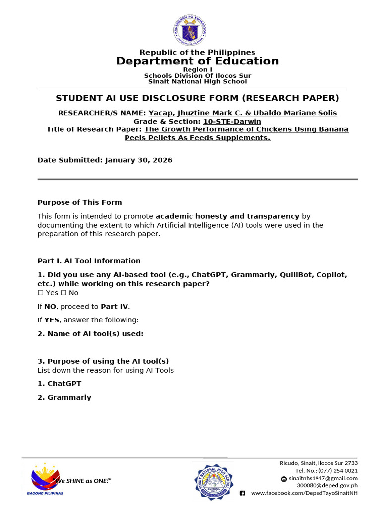 Student Ai Use Disclosure Form Research Paper | PDF | Human Communication