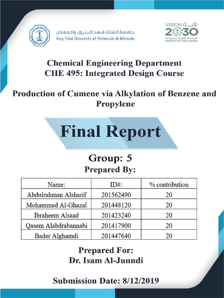 Che 495 Final Report | PDF | Chemical Reactor | Distillation